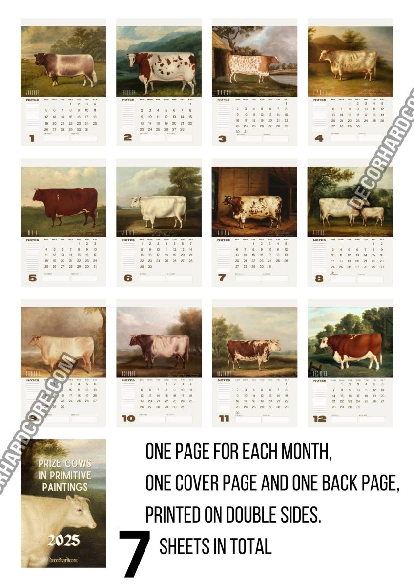 2025 Prize Cows in Primitive Paintings Wall Calendar. – Decorhardcore